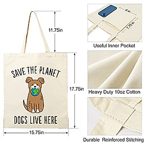 LotFancy Canvas Tote Bag for Women, Large Cute Tote Bag with Inner Pocket, Double Printed Reusable Grocery Bag for Shopping Beach School Travel, Gifts for Dog Lovers