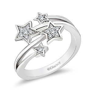 Jewelili Enchanted Disney Fine Jewelry Sterling Silver 1/10 Cttw Natural White Diamond Tinker Bell Ring size 9