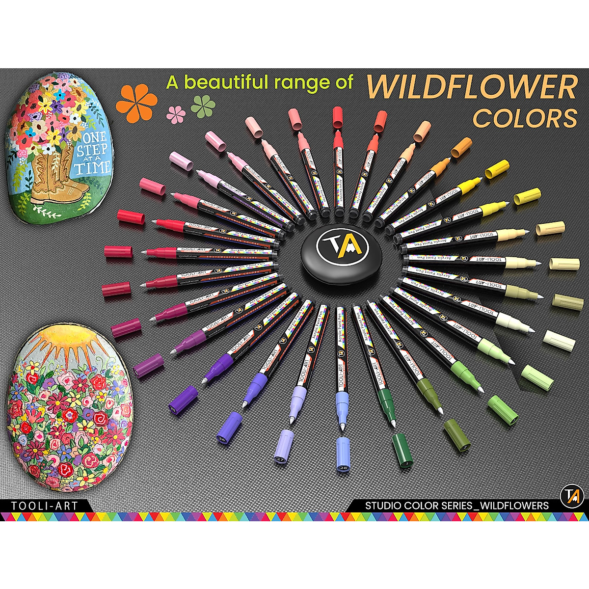 28 Wildflower Colors Acrylic Paint Pens Studio Color Series Markers Set 0.7mm Extra Fine Tip, Rock Painting, Glass, Mugs, Wood, Metal, Canvas, DIY, Detailing. Non Toxic, Waterbased, Quick Drying