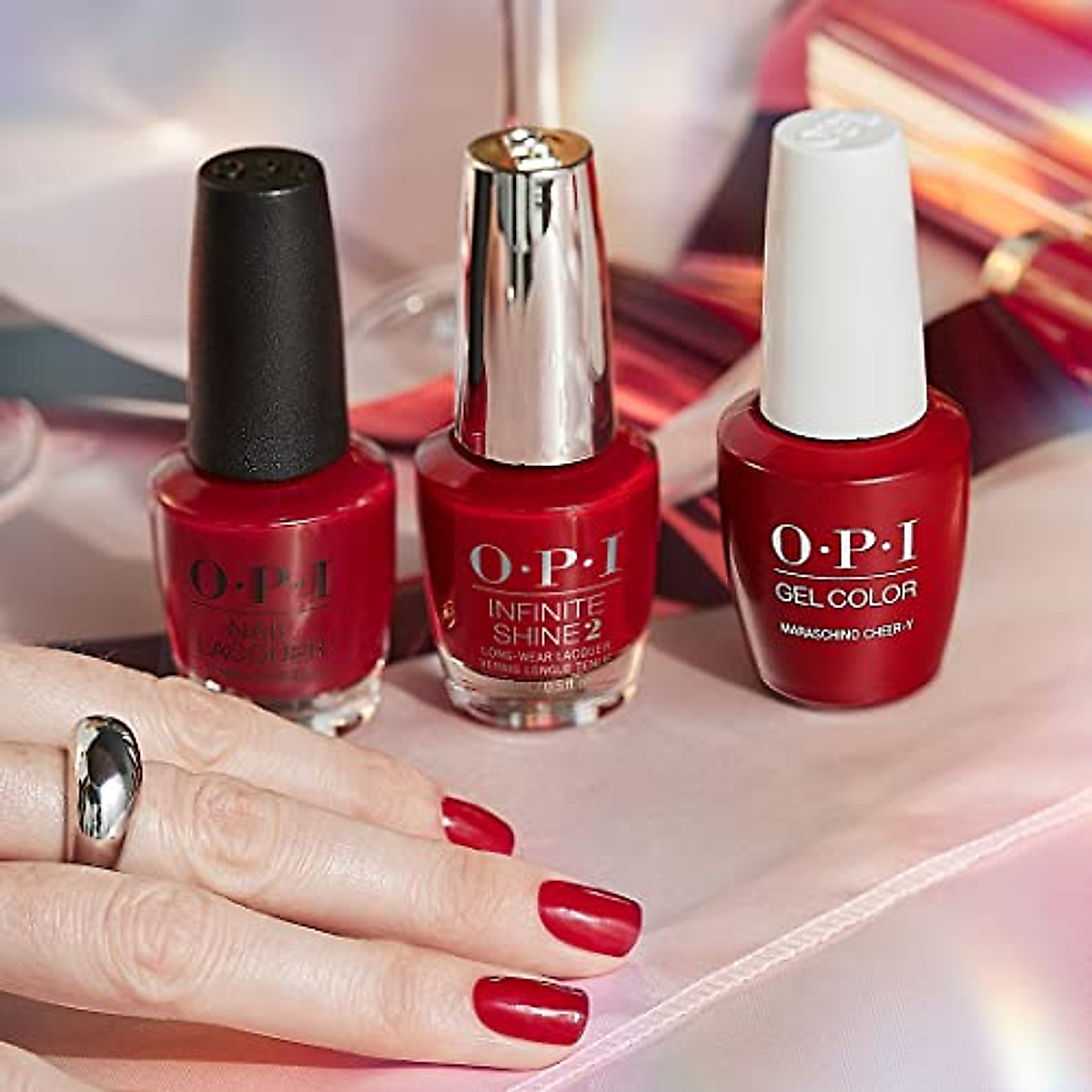 OPI Infinite Shine 2 Long Wear Lacquer, Maraschino Cheer-y, Red Long-Lasting Nail Polish, Holiday'21 Celebration Collection, 0.5 fl. oz.