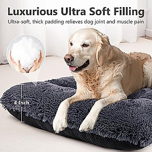 JOEJOY Large Dog Bed Crate Pad, Deluxe Plush Washable Dog Beds Fulffy Soft Kennel Pad Anti-Slip Pet Sleeping Mat for Extra Large Medium Small Dogs, 40" x 27", Grey