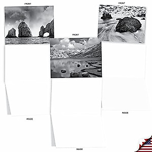 The Best Card Company - 10 Blank Note Cards with Envelopes (4 x 5.12 Inch) - Black & White Photos, Bulk Boxed Set - On the Rocks M3309
