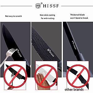 HISSF Chef Knife Set 7 Piece,Black High Carbon Stainless Steel Kitchen Knife Sets with Block Acrylic, Knife Block Set with Knife Sharpener Professional,Non Stick Coating for Rust Proof and Sharp