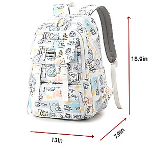 FITSEN Kawaii Backpack Graffiti and Letter Style Bookbag Aesthetic Outdoor Daypack (Grey)