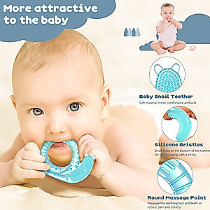 Silicone Baby Teething Toys Cold Frozen Teethers Toys Soothe Infant Baby Teething Relief Chew Toys, BPA Free Training Toothbrush for Babies 0-18 Months - Cactus and Snail