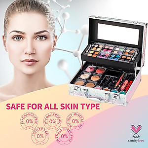 Hot Sugar Makeup Kit for Women Full Kit Teen Girls Starter Cosmetic Gift Set with Beautiful Rainbow Train Case Includes Pigmented Eyeshadow Palette Blush Lipstick Lip Pencil Eye Pencil (Rainbow)