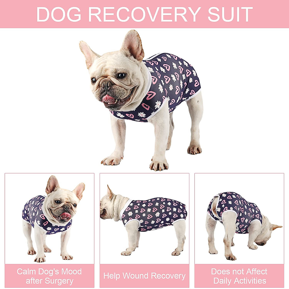 Due Felice Dog Surgery Suit Female Spay Recovery Suit for Dogs Surgical Recovery Suit for Female Dog Neuter Recovery Suit Male Dogs Onesie for Surgery Fits Small Medium Dog Love/Flower/X-Small