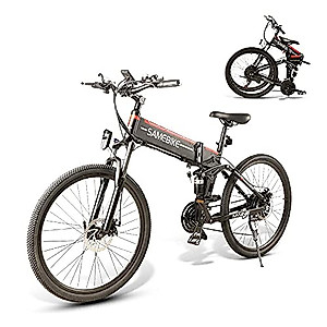 SAMEBIKE Electric Folding Bicycle for Adults, L026 Mountain Electric Bike EBike 500W 48V 10AH Lithium Battery 26 inch Foldable Commuter EBike for Men/Women (Black)