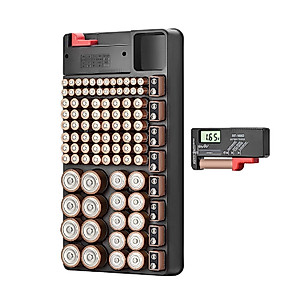 Battery Organizer Storage case with Battery Tester for AAA AA C D 9V and Button Batteries Storage Box Holds 110 Batteries Various Sizes with Removable Digital Battery Tester