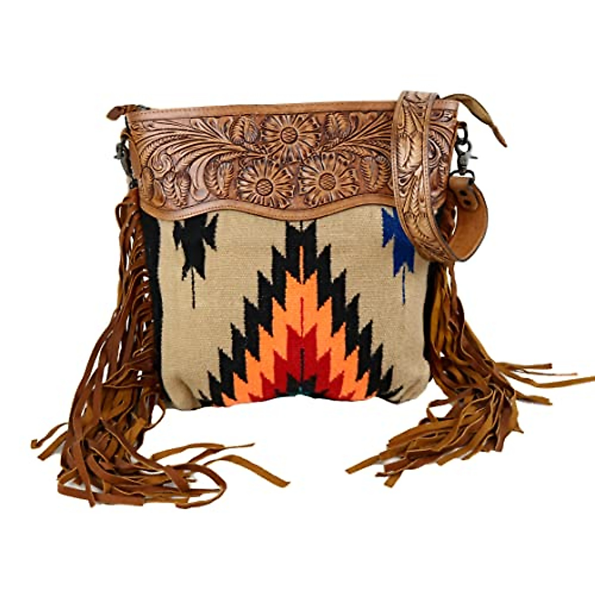 American Darling ADBGZ422A Tan Multi Colored Aztec Purse with Tooled Leather