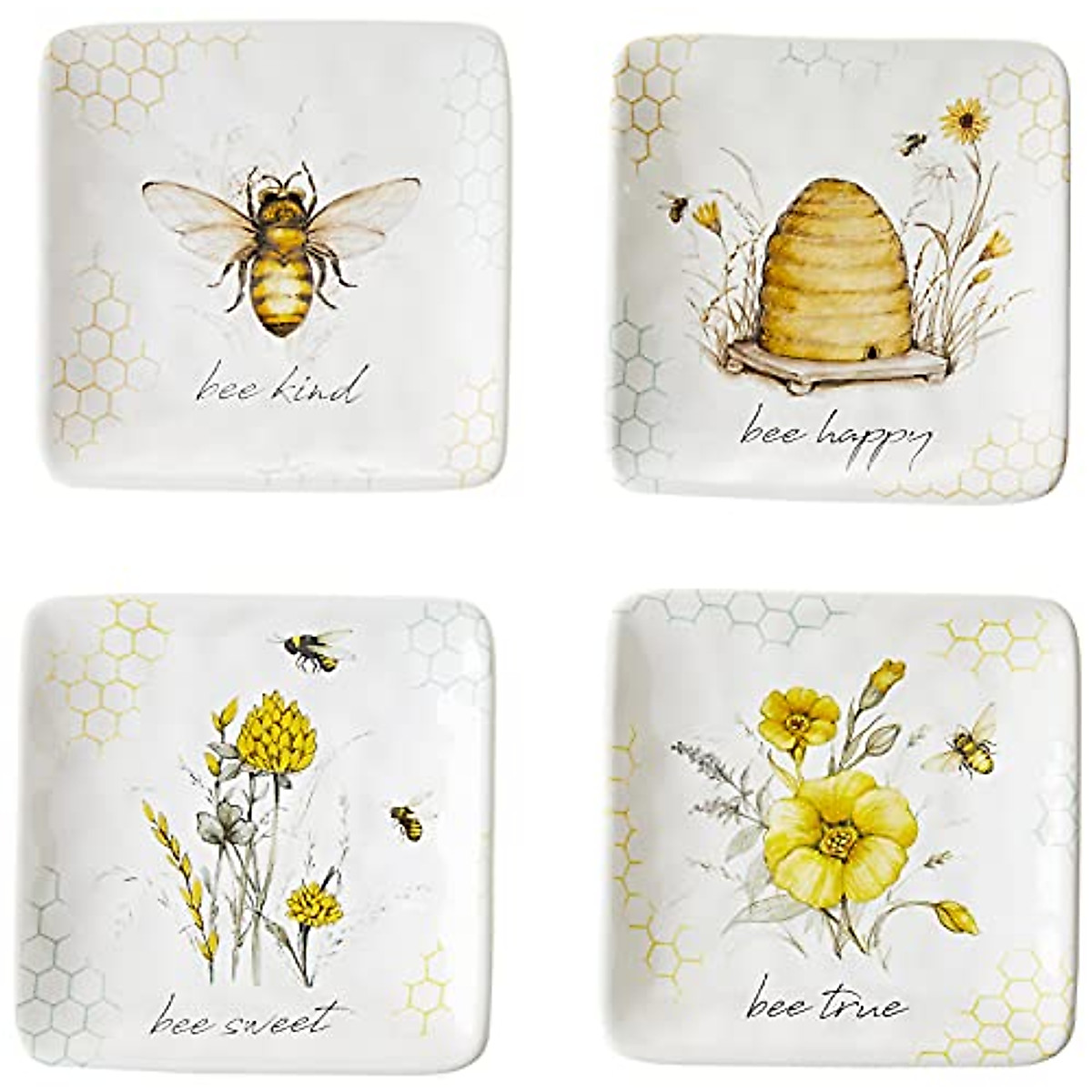 Certified International Bee Sweet 6" Canape/Luncheon Plates, Set of 4 Assorted Designs