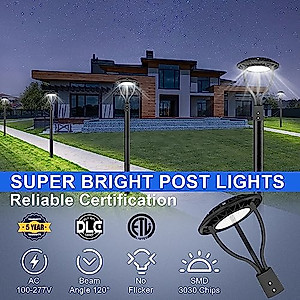 LED Post Top Light with Dusk to Dawn Photocell,80W/100W/120W/150W Power Tunable,3CCT 3000K-4000K-5000K,Outdoor Post Light LED Circular Pole Light,for Parking Lot Garden Lighting,IP65 DLC&ETL Listed