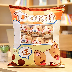 ARELUX Cute Corgi Plush Pudding Pillow:Snack Pillow Toys Bag Removable Stuffed Animal 8Pcs Sets Creative Plush,Soft Dog Puppy Plushie Throw Pillow,Dolls Friends Family Member
