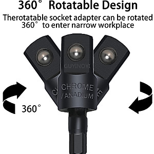 Power Hand Tools,Impact Driver Bit Set,360°Rotatable,3Pcs1/4"3/8"1/2"Hex Shank Set Power Drill Cordless Impact Sockets Bit Set Adapter,1/4Inch Hex Shank,to Drive for Adapters to Use with Drill Chucks