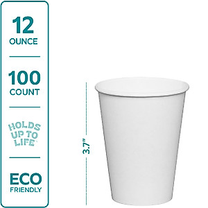 [100 Pack] 12 oz. White Paper Hot Coffee Cups