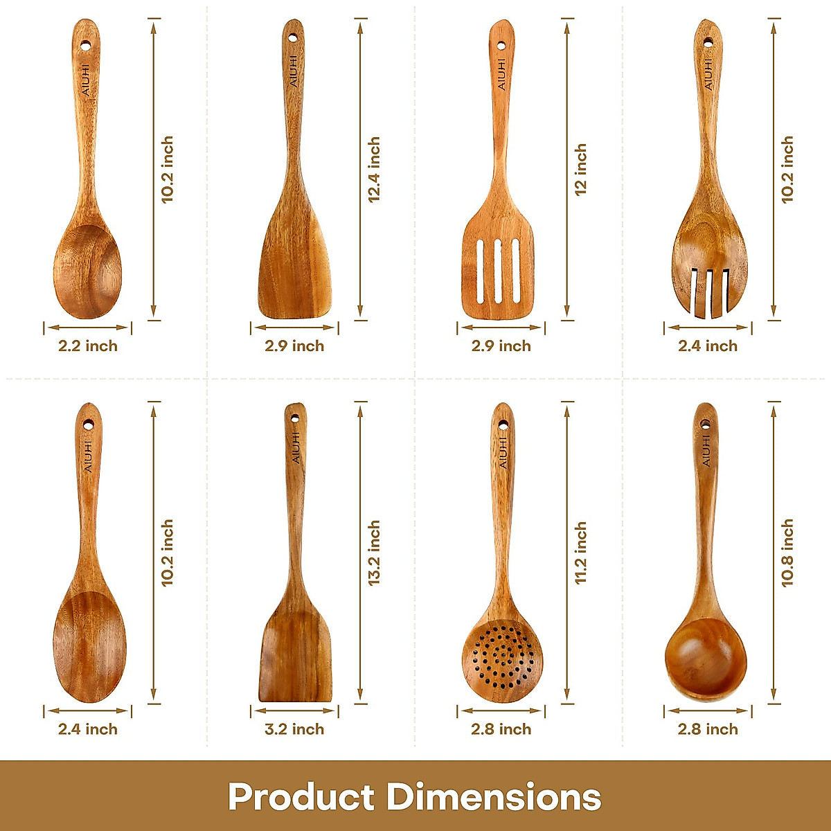 Wood Spoons for Cooking,Nonstick Kitchen Utensil Set,Wooden Spoons Cooking Utensil Set Non Scratch Natural Teak Wooden Utensils for Cooking(Teak 8 Pack)