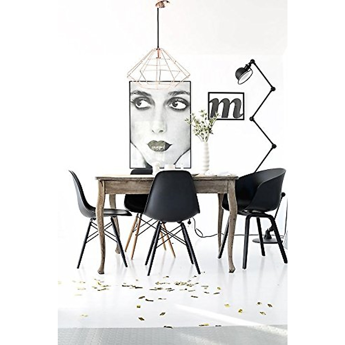 2xhome White - Plastic Molded Bedroom Dining Side Ray Chair with Black Wood Eiffel Dowel-Legs Base Nature Legs No Side