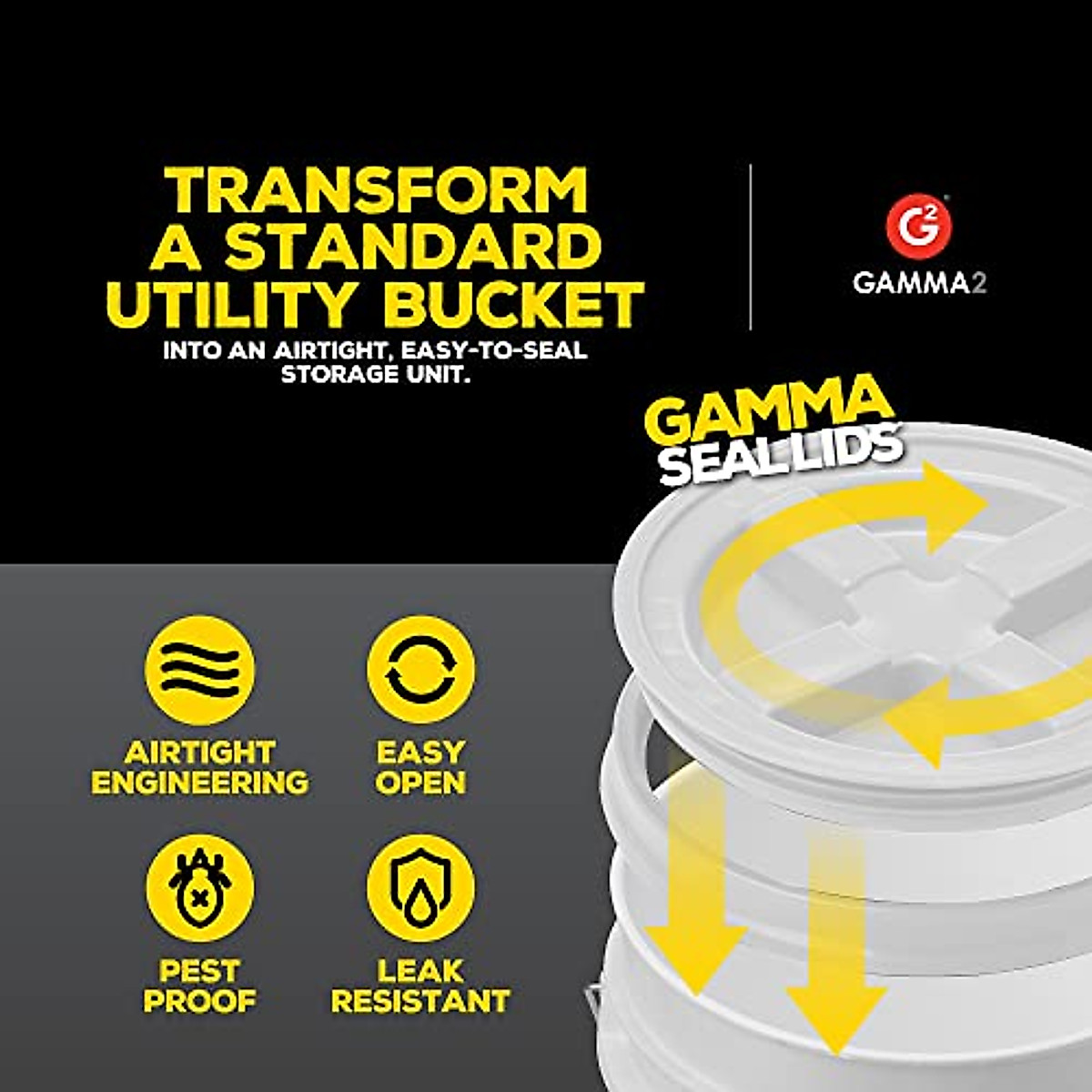 Gamma2 Seal Lid - Pet Food Storage Container Lids - Fits 3.5, 5, 6, & 7 Gallon Buckets, White, 4122E