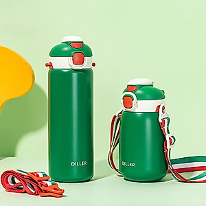 Qengyeen Insulated Water Bottles Stainless Steel Metal Kids Thermos Water Bottle with Straw and Strap for Girls Boys for School Gifts,24ounce, white