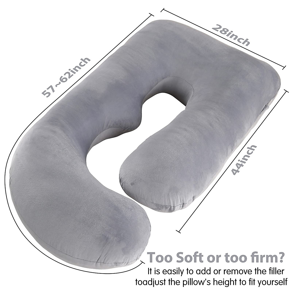 Elover Pregnancy Must Haves Pregnancy Pillow U-Shaped Full Body Maternity Support Pillow for Pregnant Women with Replaceable and Washable Velvet Cover Size 57" (Dark Gray, Velvet)
