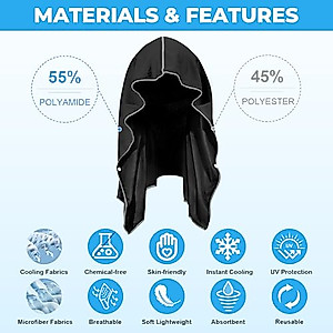 U-pick Cooling Towels Hoodie Towel for Neck and Face, UV Sun Protection Breathable Soft Instant Cool, Quick Dry Sweat Towel for Gym, Golf, Running, Beach, Camping & More (25"x12")