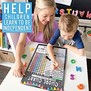 Hadley Designs Magnetic Chore Chart for Kids-12"x17" Reusable Dry Erase Responsibility Chart for Multiple Kids-Weekly Family Organizer with Reward System and Bonus Chore Guide