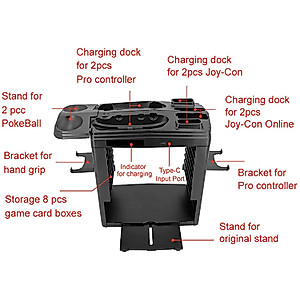 YICHUMY Mulfunction Game Disc Stand Tower Controller Charger Charging Dock for Switch 4 Joycontroller, 2 Pro Controllers and 2 Poke Ball Plus Controllers, Storage for Switch Accessories