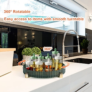 YQL Lazy Susan Turntable, Makeup Perfume Organizer 360 Degree Rotating 11Inch Clear Turntable Organizer for Cabinet with Gold Non-Slip Base(Green)