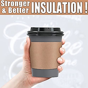 Luckypack Disposable Coffee Cups To Go with Travel Lids Sleeves and Straws 100% Biodegradable & Compostable Pla Eco Friendly Paper Coffee Cups 100 Sets of 12 oz