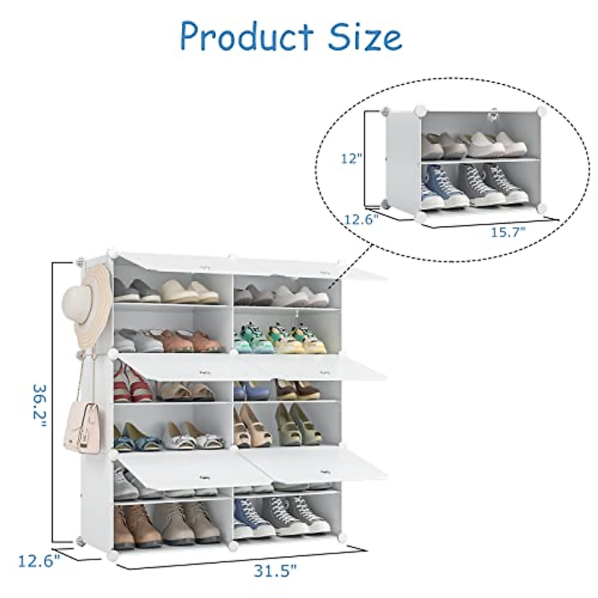 Shoe Rack, 6 Tier Shoe Rack Organizer 24 Pairs Shoe Cabinet Shoe Organizer for Closet Shoe Storage Cabinet Zapateras Organizer for Shoes, Shoe Rack for Closet for Entryway, Bedroom and Hallway, White