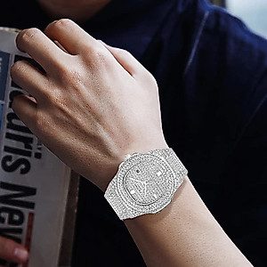 FANMIS Unisex Luxury Crystal Diamond Watches Silver Gold Fashion Quartz Analog Watch Stainless Steel Band Bracelet Big Face Women's Men's