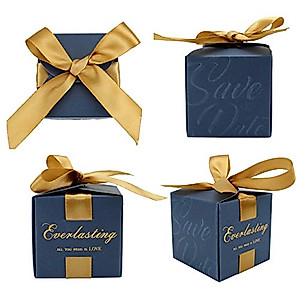Yoption 50pcs Wedding Party Favor Boxes, Navy Blue Wedding Birthday Candy Boxes, Chocolate Treat Gift Boxes with Ribbon for Wedding Bridal Baby Shower Birthday Party Decoration, 2.5X2.5 X2.5 inches