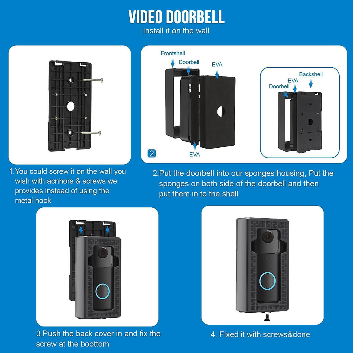 Anti-Theft Blink Video Doorbell Door Mount,No-Drill Adjustable Mounting Bracket,Not Block Doorbell Motion Sensor,Easy to Install Blink Video Doorbell Accessories for Houses Apartments Office