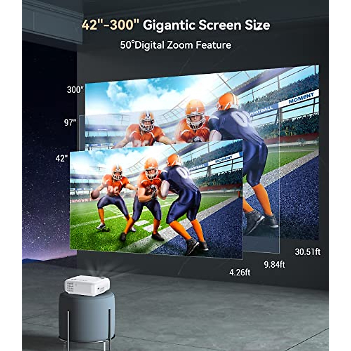 Portable Projector with WiFi and Bluetooth, 5G WiFi Native 1080P 9800L USSUNNY Outdoor Projector 4K Supported, 300" Mini Movie Projector with Carry Bag, for HDMI*2, USB, Laptop, iOS & Android Phone