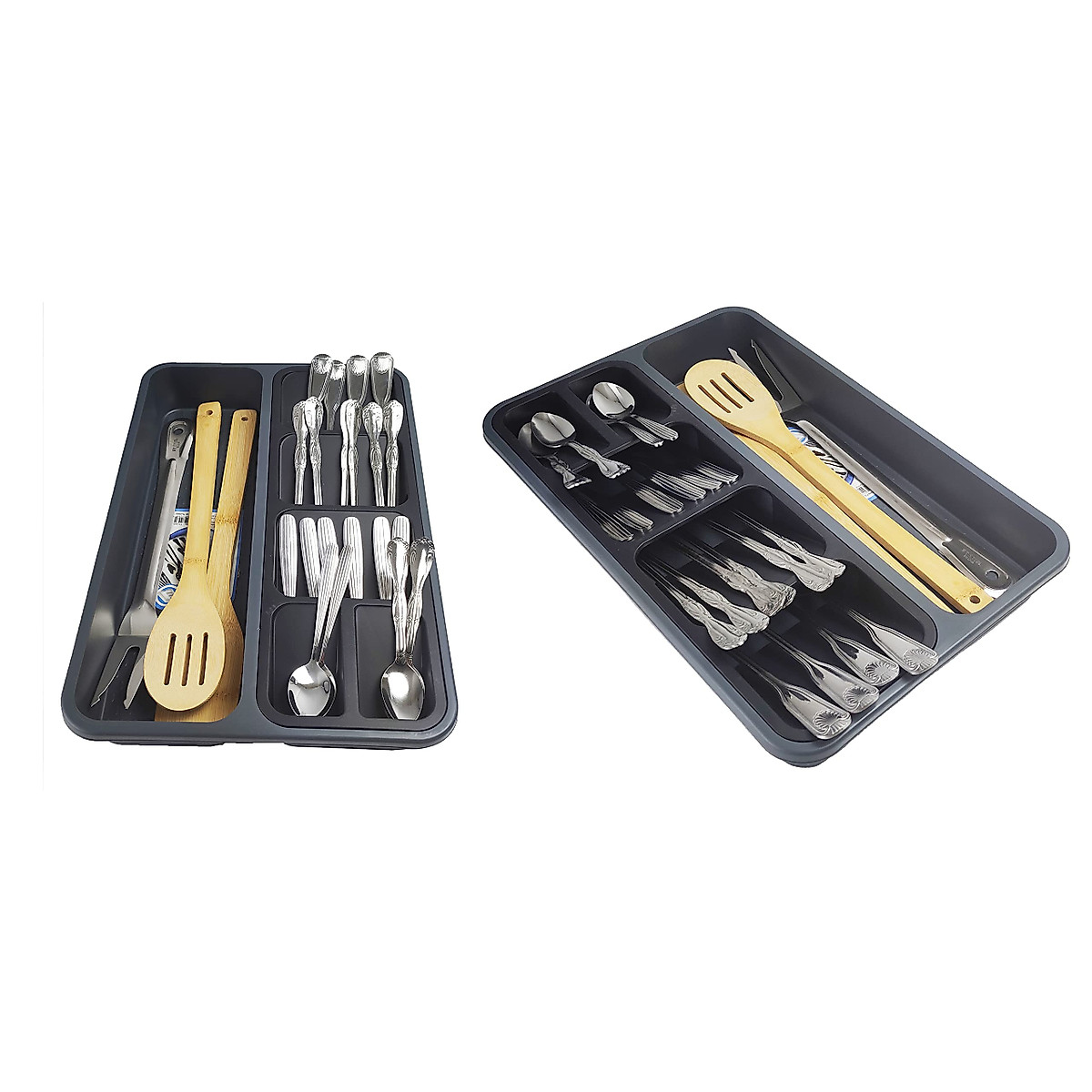 UW UNIWARE THE NAME YOU TRUST Kitchen Drawer Organizer - Silverware Organizer and Cutlery Tray with Grooved Drawer Dividers for Flatware and Kitchen Utensils (71093BK)