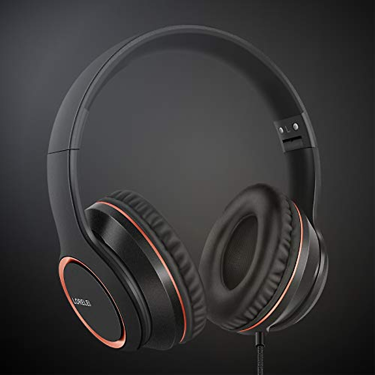 LORELEI X8 Over-Ear Wired Headphones with Microphone with 1.45m-Tangle-Free Nylon Line&3.5mm Plug,Lightweight Foldable & Portable Headphones for Smartphone,Tablet,Computer,Mp3/4(Space Black)