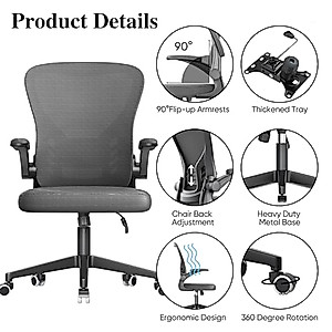 TJ HOMOFU Ergonomic Office Chair, Desk Chair，Home Office Swivel Task Chair with Adjustable Height, Lumbar Support and Backrest 90-120 Adjustable Computer Executive Desk Chair，Black