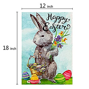 Easter Garden Flag Double Sided Burlap Decorative Happy Easter Bunny Flowers Holiday Easter Decor for Outside Yard Outdoor Farmhouse Easter Decorations (12x18 inch)