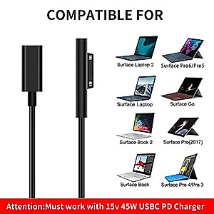 BOLS Type-c Female to Microsoft Surface Magnetic PD 45W 15V/3A Fast Charging Cable Compatible with Surface Pro 3/4/5/6 Surface GO Surface Book 1/2 Surface Laptop1/2
