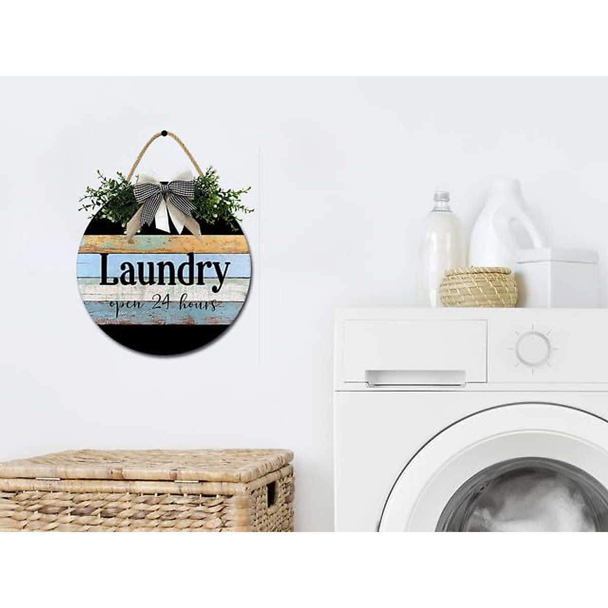 DLONVOH Laundry Open 24 Hours Laundry Sign For Laundry Room Rustic Wood Laundry Room Wall Decor Funny Farmhouse Laundry Decoration for Wash House