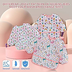 Haimoburg 3 Pcs Waterproof Long Sleeves Baby Bibs Weaning Smock Bib 3-24 Months