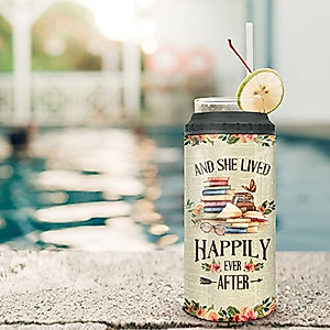 winorax Book Lovers Gifts Just A Girl Who Loves Books Tumbler Can Cooler 4-in-1 Stainless Steel 16oz Travel Cups Birthday Christmas Gifts for Women Girls Friends Book Lovers