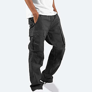 Aymnlox Cargo Pants for Men Baggy Big and Tall Linen Drawstring Sweatpants Casual Hiking Jogger Athletic Straight Pant Pocket