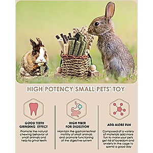 Bissap Rabbit Chew Toys, Natural Seagrass Hanging Basket Chews Water Plant Woven Bunny Chewing Treats for Guinea Pigs Chinchillas Hamsters Rats and Other Small Pets Teeth Grinding Toy