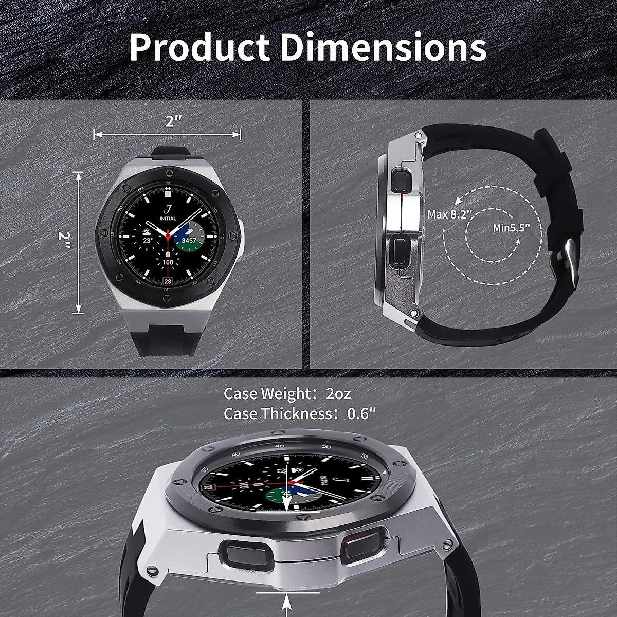 DGYSG Luxury Case Designed for Samsung Galaxy Watch 4 Classic 46mm 2021, Rugged Military Protective Metal Bumper Case with Tactical Silicone Band for Men, Silver