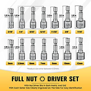 BOEN 14 Piece Power Nuts Driver Drill Bit Tools Set, 1/4 inch Driver Hex Metric & SAE Socket Wrench Screw for Power Tools