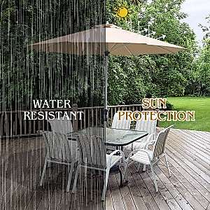 Tangkula 9 ft Patio Umbrella, Outdoor Market Table Umbrella with 1.5” Aluminum Pole, 8 Sturdy Ribs & Crank for Garden, Lawn, Deck, Backyard & Poolside (Beige)