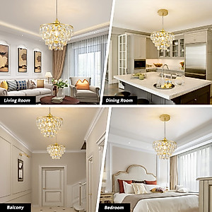 Modern Crystal Chandelier Light Fixtures, Mini Crystal Chandelier Ceiling Light Small, Raindrop Pendant Lighting, Gold Ceiling Lamp Hanging Lights for Bedroom Bathroom Closet Hallway Kitchen Island