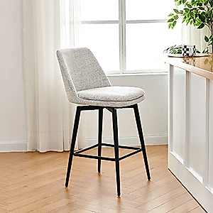 CHITA Counter Height Swivel Barstools, Upholstered Fabric Bar Stools Set of 2, Metal Base, 27.2" Seat Height, White