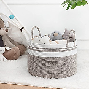 CHICVITA Large Woven Rope Laundry Basket, Baby Storage Basket for Blankets, Clothes, Toys, Towels, Pillows, Shoes, Decorative Jute Basket for Living Room, 21.7 x 13.8 inches, 83L White & Brown